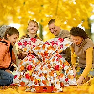 Cholemy 30 Pcs Thanksgiving Large Cellophane Gift Basket Bags 19.7" x 27.6" Fall Gift Bags Bulk Jumbo Fall Plastic Gift Wrap Bags With 100 Twist Ties Pumpkin Leaf Acorn Goody Bags for Dolls Presents