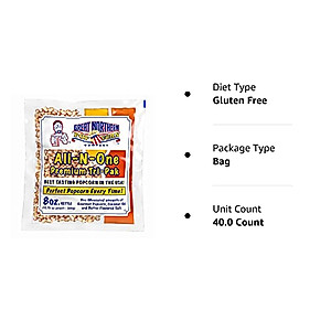 Great Northern Popcorn Company Movie Theater Style 40-Count Popcorn Packs Pre-Measured 8-Ounce All-in-One Kernel, Salt, Oil Packets for Popping Machines, 8 Ounce (Pack of 40)