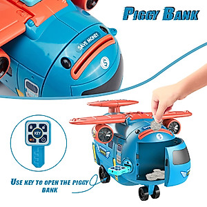 Itcaoseklu Airplane Toy, Kids Play Helicopter Toy with Sound & Light, Musical Airplane Toy for Toddler, Educational Helicopter Piggy Bank Toy Gift for 3 4 5 6+ Kids Boys Girls, Blue