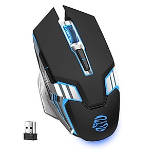 Bluetooth Mouse Rechargeable, Wireless Gaming Mouse Multi Device(BT5.0/3.0+2.4G) with Side Buttons, USB Receiver, RGB Backlit, Cordless Computer Mice for Laptop, Windows PC Mac Tablet(Black-Mute)
