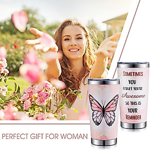 Funtery Valentine's Day Gifts 20 oz Pink Butterfly Tumbler Gifts for Women Nana Inspirational Birthday Gifts from Daughter Son Mom Gifts Mother's Day Pink Gifts Thank You for Mom Friends Wife