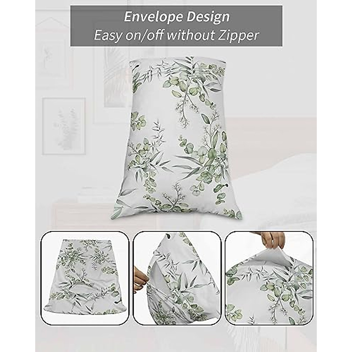 Edwiinsa Teal Summer Tropical Plants Pillow Covers King Standard Set of 2 20x36 Bed Pillow, Spring Green Leaves Plush Soft Comfort for Hair/Skin Cooling Pillowcases with Envelop Closure