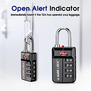 TSA Approved Travel Luggage Locks, Open Alert Combination Lock for School Office & Gym Locker,Toolbox, Pelican Case,Easy Read Dials- 1, 2 & 4 Pack (1, Black 2 Pack)