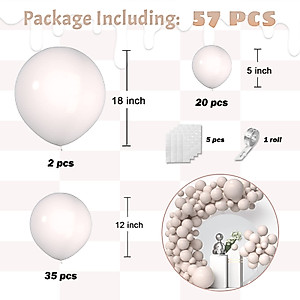 Double Stuffed White Nude Balloons Different Sizes 5In 12In 18In, 2 Layer Thick Balloon Garland Arch Kit, Boho Beige Balloons Ivory White Blush Balloon Garland Pastel Latex Balloons Sets