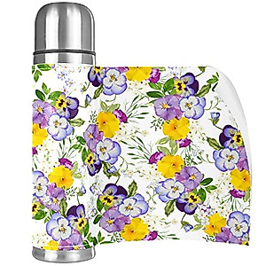 Stainless Steel Leather Vacuum Insulated Mug Flowers Thermos Water Bottle for Hot and Cold Drinks Kids Adults 16 Oz