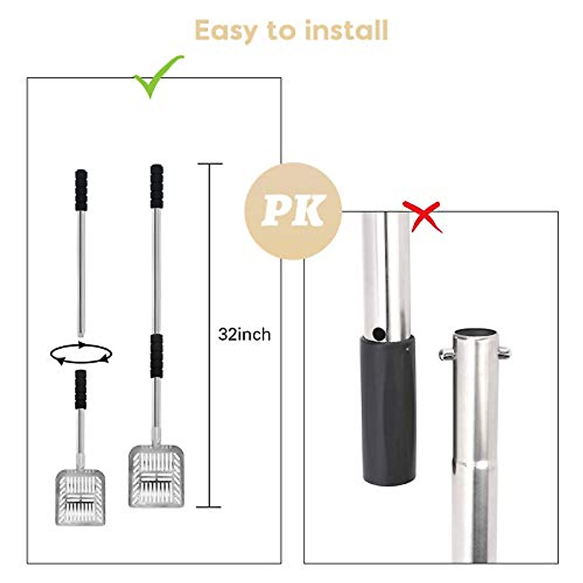 Abealv Cat Litter Scoop Metal Cat Litter Scooper Long Handle Cat Scoop Detachable Stainless Steel Non-Stick Cat Litter Sifter Pet Scoop with Deep Shovel Kitty Cat Scooper for Sifting Cats Litter