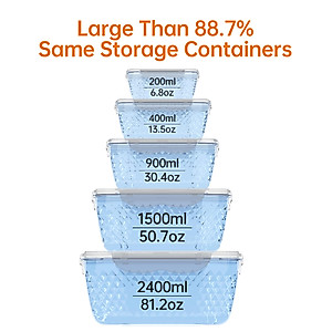 ECASIS 5 Food Storage Containers,Airtight Plastic Meal Prep Containers With Leakproof Locking Lids,for Microwave, Oven, Freezer and Dishwasher - Pen&Label（Blue）