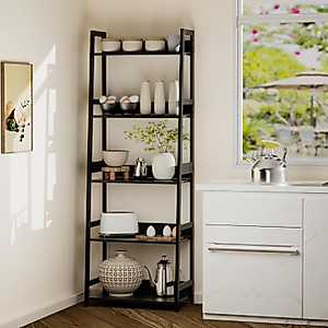 PPN Bookshelf - 5-Tier Tall Bookcase - Ladder Shelf for Bedroom/Living Room/Home Office - Black