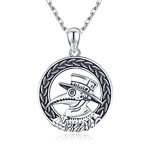 JUSTKIDSTOY Plague Doctor Necklace 925 Sterling Silver Steampunk Pendant Necklace Halloween Jewelry Gothic Gifts for Women