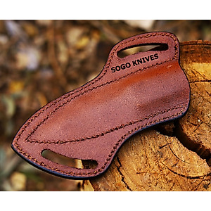 SOGO KNIVES Leather Knife Sheath For Belt, Slanted Pancake Sheath, Tooled Leather Sheath, Beautiful Cow Boy 4 to 6 inches Skinner Knife Leather Cover 100% Real Leather (BROWN)