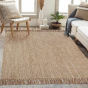 Collive Comfy Area Rug 4' x 6', Tan/Cream Woven Cotton Bedroom Rugs, Modern Indoor Accent Rug Floor Carpet with Tassel for Living Room, Nursery Room, Dining Room, Bedside, Office, Patio Decor