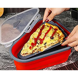 ROMEBLY Pizza Storage Container MULTI-FUNCTIONAL Perfect Pizza Pack a Box with 5 with MICROWABLE Trays and Lid 100% ,BPA ,FDA FREE,MICROWABLE,DISHWASHER SAFE,Red Pizza Box FORDABLE,Pizza Container