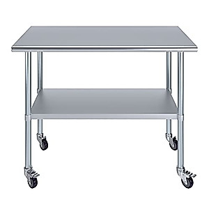 24" X 48" AmGood Stainless Steel Work Table with Wheels | Metal Mobile Table | Food Prep