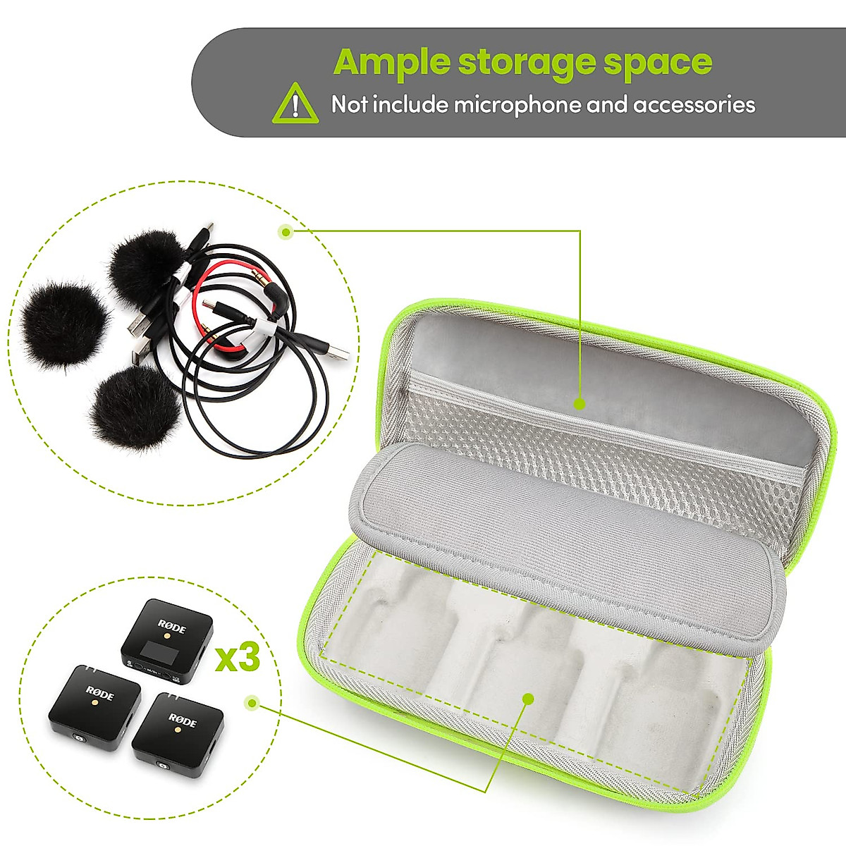 YOUSHARES Wireless Go 2 Hard Carring Case - Professional Flocking Mic Case Compatible with Rode Wireless GO II Dual Channel Compact Digital Wireless Microphone System (black)