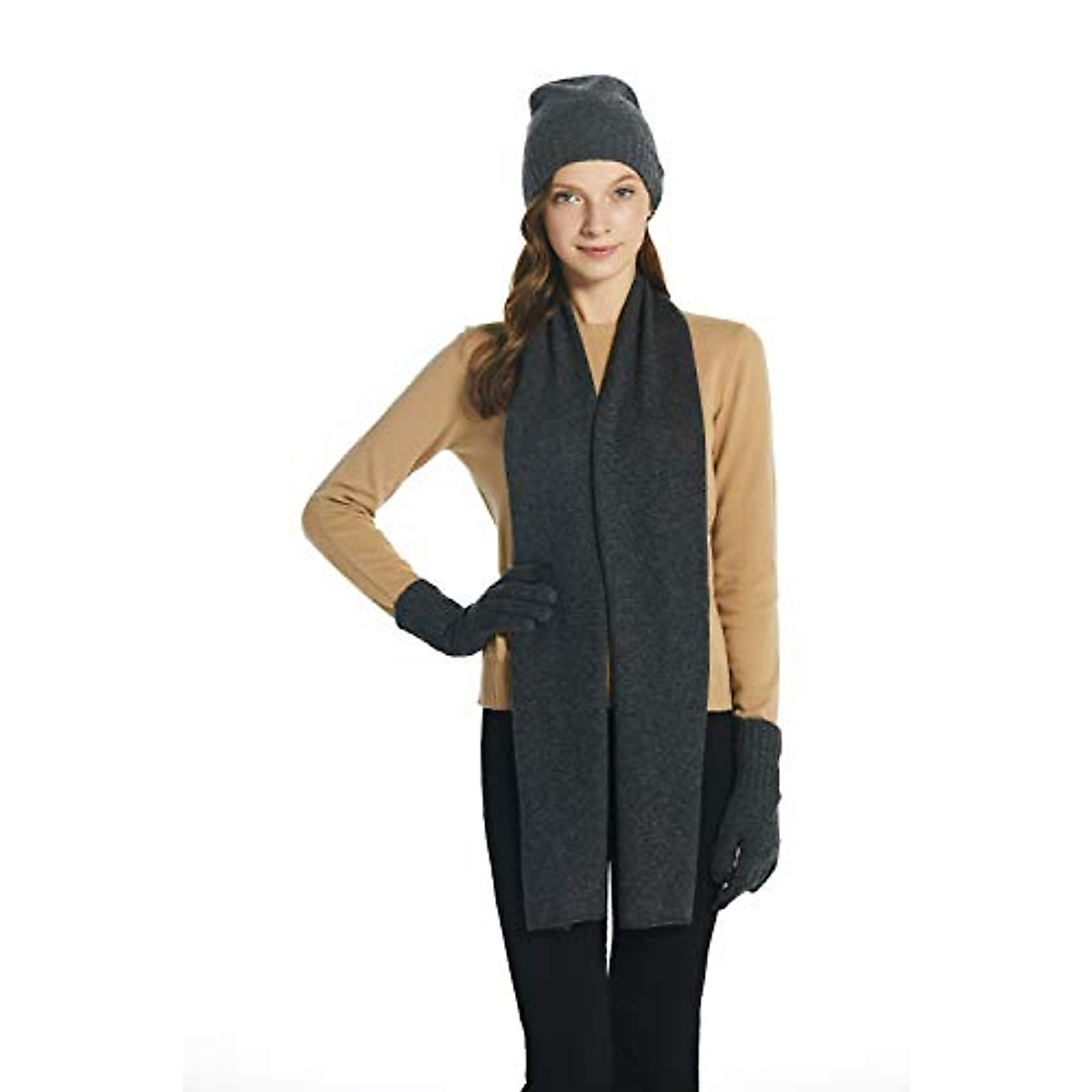 EURKEA Women’s 100% Pure Cashmere Scarf, Gloves, Beanie Hat Gift Box Set