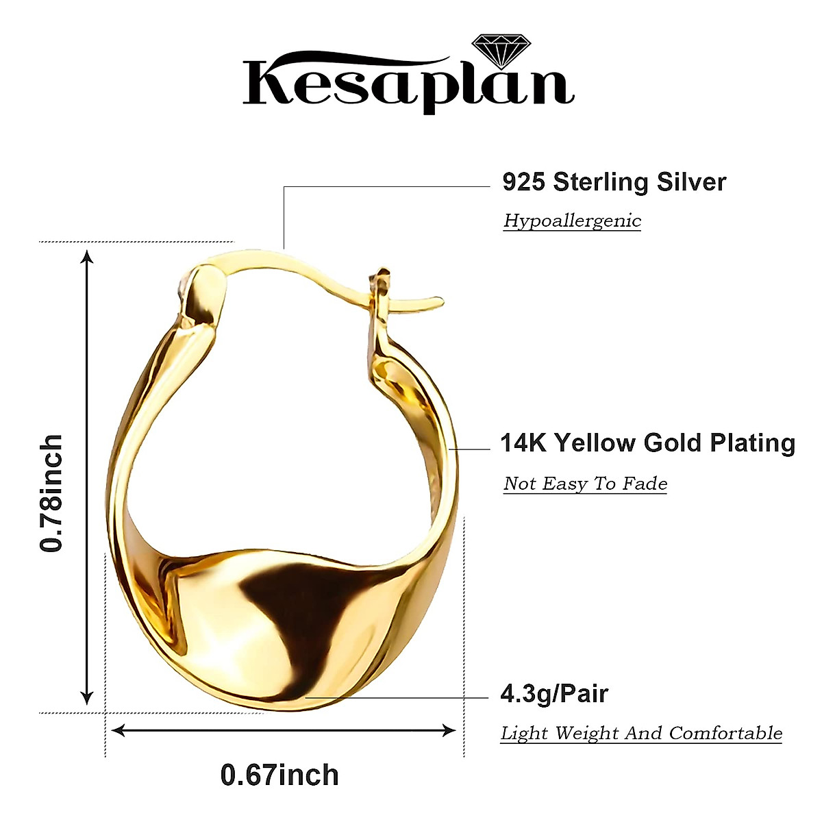 14K Gold Plated Hoop Earring for Women,Hypoallergenic Chunky Gold Earrings Small Simple Womens Hoop Earring