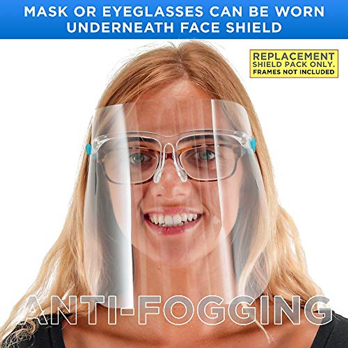 TCP Global Salon World Safety Replacement Face Shields Only (Pack of 10), Glasses Frames Not Included – Fits Most Brands, Ultra Clear, Full Face, Protect Eyes Nose Mouth, Anti-Fog PET Plastic, Goggles