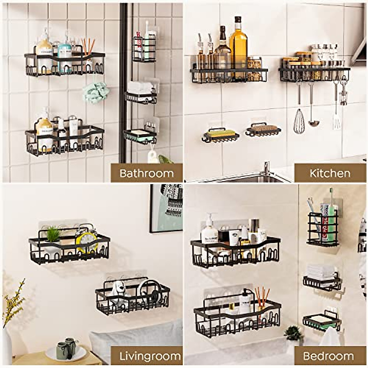 Shower Caddy 5-Pack, Adhesive Shower Shelves, Bathroom Shower Caddies, Large Shower Storage for Inside Shower Organizer Stainless Steel Rustproof Bathroom Organizer, Wall Mounted Shower Accessories