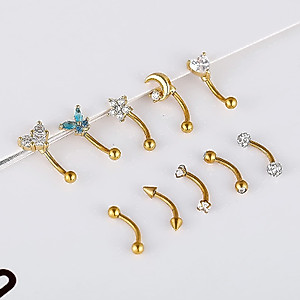 EVISPOL 10Pcs 16G Rook Piercing Jewelry for Women Men, Eyebrow Rings Curved Barbell 316L Stainless Steel Belly Lip Rings CZ Daith Cartilage Earrings Tragus Helix Piercing Jewelry-6MM-Silver