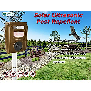 GARDEN SECRETS (2023 Version) Compact Solar Ultrasonic Animal Repellent. Skunk Raccoon Deer Coyote Cat Rat Mice etc Deterrent. Keep Pests Away from Your Property Within 2-4 Weeks. (Brown, 1 Unit)