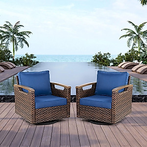 PPorfamilia Patio Furniture Set 2 Pieces, Wicker Patio Chairs with Metal Armrests, Outdoor Rocker Chairs Thick Cushions for Porch, Backyard or Garden