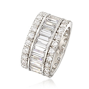 Ross-Simons 8.75 ct. t.w. Baguette and Round CZ Eternity Band in Sterling Silver. Size 10