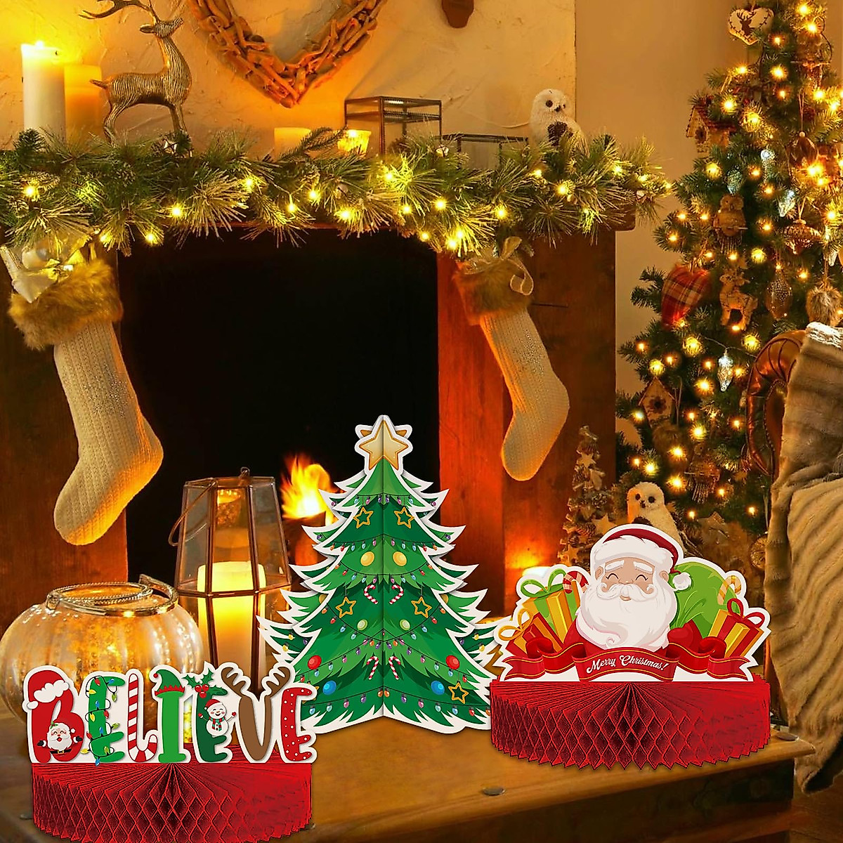 Christmas Decorations 12PCS Christmas Honeycomb Centerpieces Santa Winter Xmas Holiday Party Favors 3D Table Decor