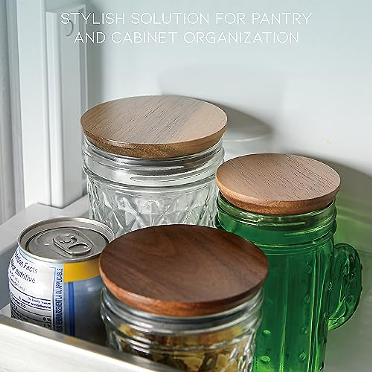 Wood Lid for Wide Mouth Mason Jars, Set of 12, Acacia Wooden Storage Canning Ball Jar Lids with Airtight Silicone Seal, Designed by S1EGAN