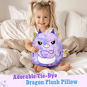 Glow Guards Original 12" Dragon Plush Pillow Cute Dragon Stuffed Animal Soft Purple Tie-Dye Dragon Plush Toy Stuffed Dinosaur Birthday Gift for Boys Girls Kids,The Angry Dragon.