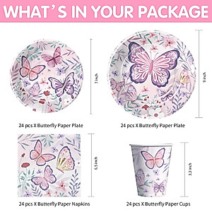 Suhelkit Butterfly Party Decorations Tableware - Butterfly Birthday Party Supplies, Paper Plate, Cup, Napkin, Tablecloth, Disposable Cutlery, Butterfly Baby Shower Decorations For Girl | Serve 24