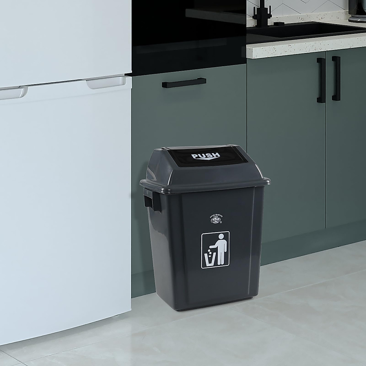 Egarye 5 Gallon Swing-Top Kitchen Trash Can, 4-Pack Plastic Garbage Can with Swing Lid, Gray