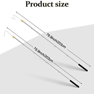 Cagaloi Clothes Hook Pole，30-74 inch Adjustable Extension bar Hooks.for Christmas Light Hook Poles, high Reach Garment Hook, Closet Hook Pole, Comfort Foam Handles (with Two Long Hooks)