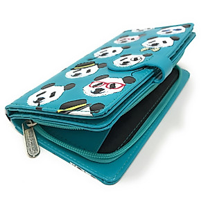 Shag Wear Panda Repeat Large Animal Wallet for Women and Teen Girls Vegan Faux Leather 7" Teal