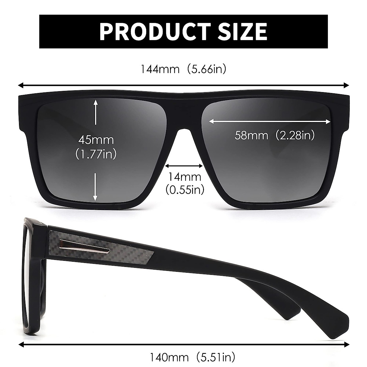 JIM HALO Retro Polarized Sunglasses Men Women Flat Top Square UV400 Glasses for Driving Fishing Hiking Golfing (Black Frame/Polarized Gradient Grey Lens)