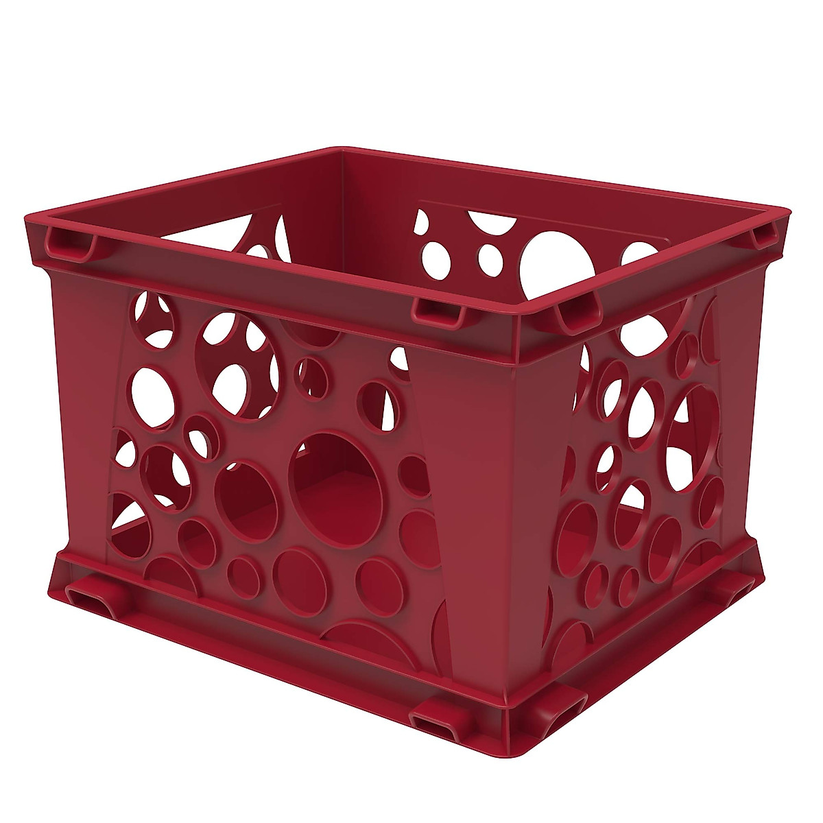 Storex Mini Crates – Stackable Small Storage Crates for Desktop Organization, 9 x 7.75 x 6 inches, School Red, 12-Pack (61593U12S)