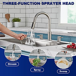 Tohlar Kitchen Faucets, Brushed Nickel Kitchen Faucet Pull Down Sprayer Stainless Steel Sink Faucets with Soap Dispenser Commercial Modern Rv Faucets, Llaves para fregaderos de cocina