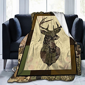 Deer Camouflage Throw Blanket Cozy Plush Camo Hunting Flannel Fleece Ultra Soft Blankets Unisex Lightweight Fuzzy Party Blanket Gifts for Adult Men Bed Couch Sofa Kids 50"x40"