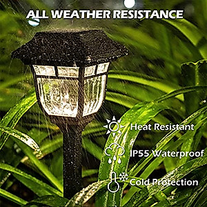 LeiDrail Solar Pathway Lights 4 Pack Solar Outdoor Lights Pathway with 2 Modes IP65 Waterproof Glass Metal Garden Lights Solar Powered 30 LM Warm White Landscape Lighting for Yard Patio Walkway Lawn