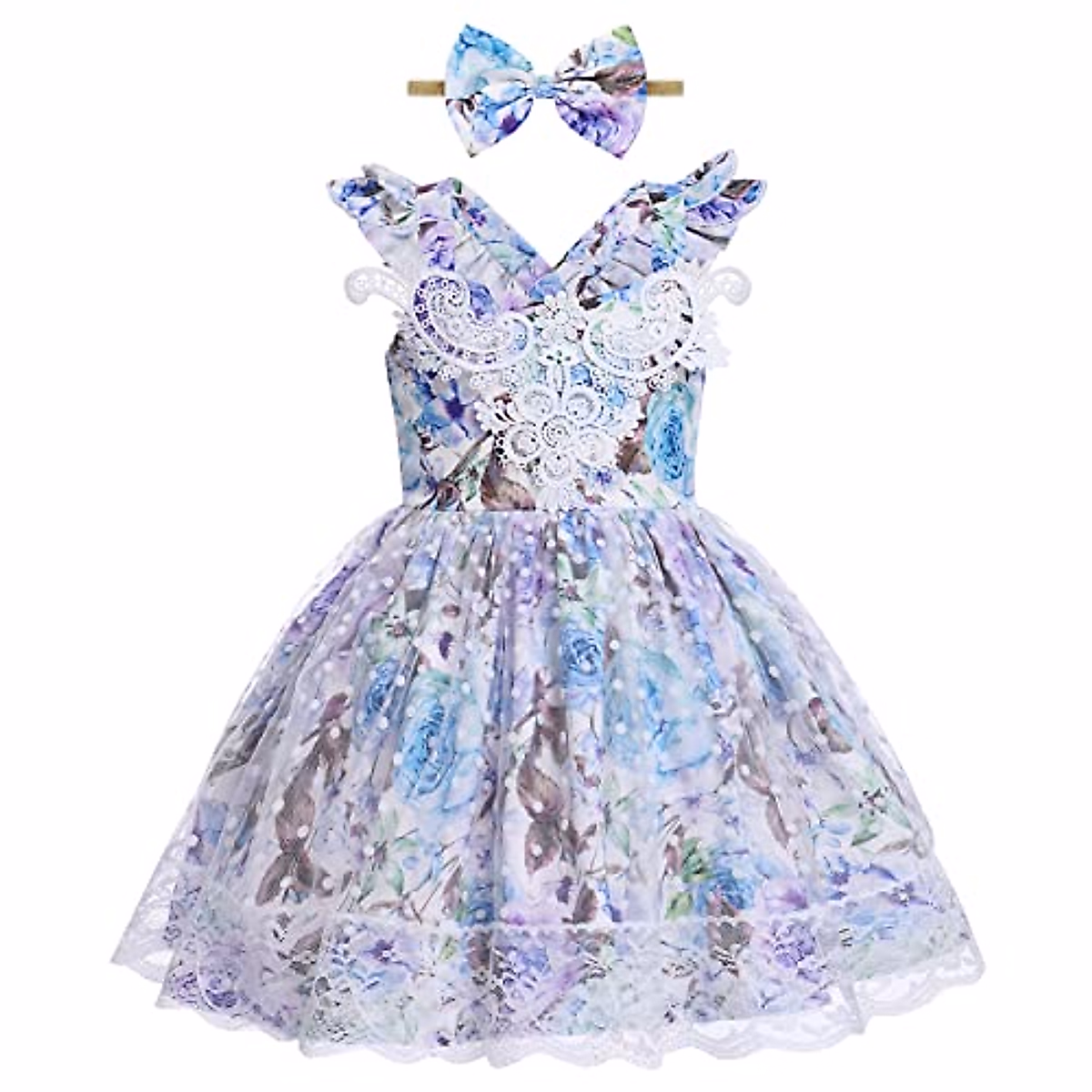 Baby Toddler Girl Summer Dress,Little Girls Boho Tutu Dress A-line Birthday Christmas Party Princess Dress Sleeveless Backless Ruffle Swing Daddy&Daughter Dance Dresses Blue-Tulle 6-12 Months