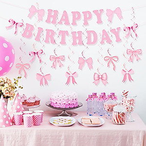Bow Birthday Party Decorations, Pink Bow Birthday Banner Bow Party Hanging Swirls Decorations Set for Girls Bow Coquette Birthday Decorations, Bow Party Decor, Bridal Shower Party Supplies