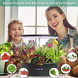 Hydroponic Growing System, Indoor Herb Garden, Smart Garden with LED Grow Light, 6L Water Tank Germination Kit, 18.5'' Height Adjustable, Black