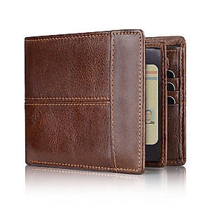Swallowmall Mens Wallet RFID Blocking Genuine Leather Bifold Wallets For Men, ID Window 16 Card Holders with Gift Box
