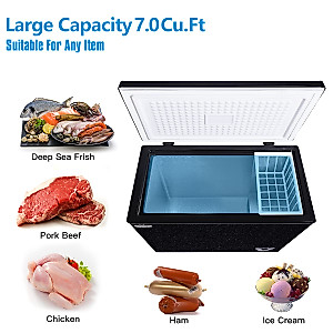 Deep Freezer 7.0 Cu Ft Chest Freezer With Adjustable Thermostat And Removable Storage Basket Small Freezer For Home Kitchen Office Bar WANAI