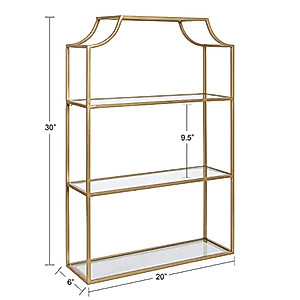 Kate and Laurel Ciel Glam 3-Tier Scalloped Wall Shelf, 20 x 30, Gold, Modern Shelving with Glass Tiers