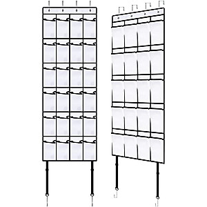 Sawysine 24 Large Pockets Hanging Shoe Organizer over The Door Rack with 6 Hooks & 2 Fixed Rope for Closet Wall Storage Clear Mesh Holder Hanger Caddy Men Women Sneakers, White, 59x22 Inch