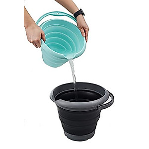SAMMART 5L (1.32 Gallon) Collapsible Plastic Bucket - Foldable Round Tub - Portable Fishing Water Pail - Space Saving Outdoor Waterpot (5L Round, Grey/Black)