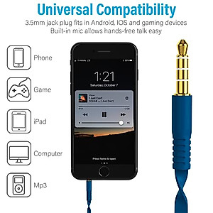 ARC Wired Earbuds in-Ear Headphones, Earphones with Microphone, Slide Volume Control Noise Isolation Ear Buds Ear Tips, 3.5mm Jack for iPhone, iPad, Samsung, Computer, Laptop, Gaming, Sports - Blue