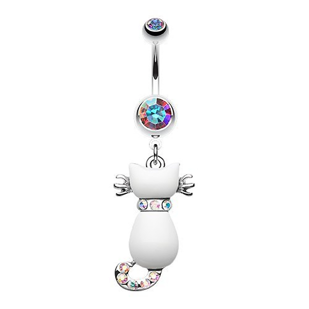 WildKlass Jewelry Golden Sassy White Kitty Cat 316L Surgical Steel Belly Button Ring