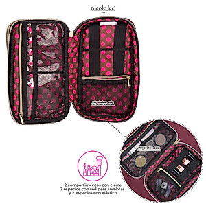 Nicole Lee Cosmetic Makeup Brush Organizer Zip Bag, Multiple Travel Compartments, Removable Wristlet Strap (Success in New York)