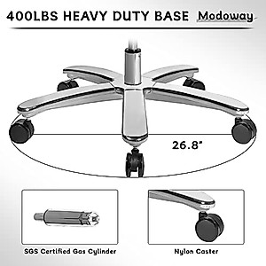 Modoway O205 Executive Office Chair Grey, Big and Tall Office Chair Heavy Duty 400lbs, High Back Leather Office Chairs with Flip-Up Arms and Lumbar Support, Living Room, Gaming